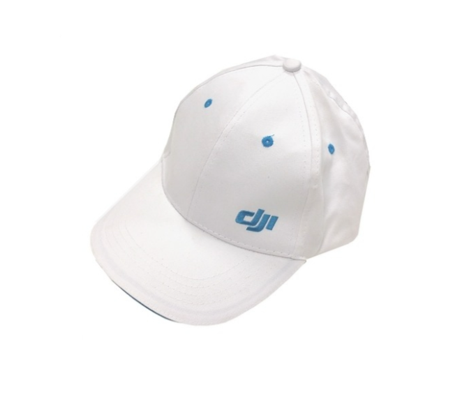 White DJI Cotton Baseball Cap with Blue Embroidered Logo, Adjustable F